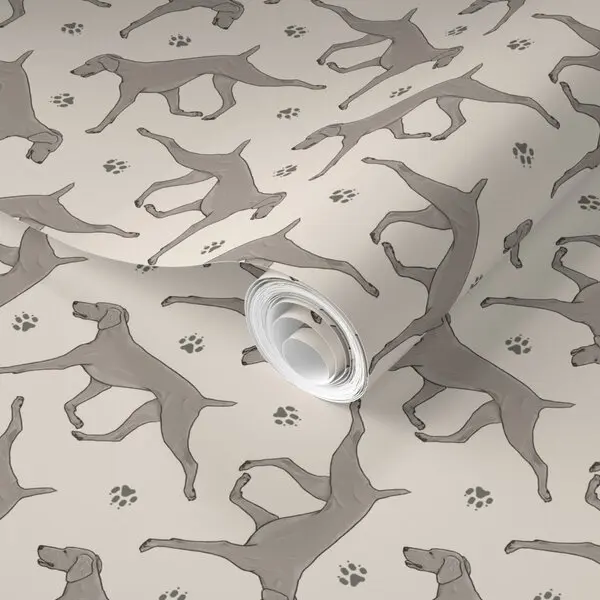 Spoonflower Dog Dogs Weimaraner Conformation Puppy Beige Tan Custom Removable Wallpaper - White,gray