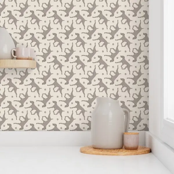 Spoonflower Dog Dogs Weimaraner Conformation Puppy Beige Tan Custom Removable Wallpaper - White,gray