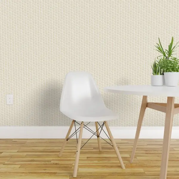 Spoonflower White Cream Nature Woodland Geometric Ivory Bee Custom Pre-pasted Wallpaper