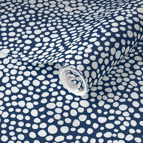 Spoonflower Nature Animal Dots Navy Spots Bubble Custom Pre-pasted Wallpaper - Navy,blue