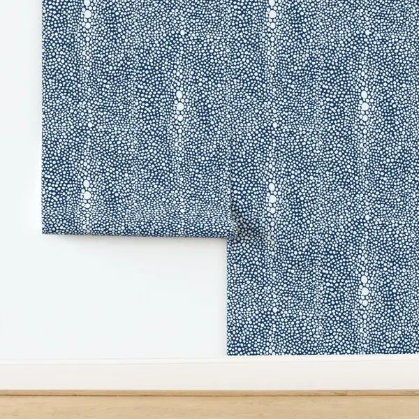 Spoonflower Nature Animal Dots Navy Spots Bubble Custom Pre-pasted Wallpaper - Navy,blue