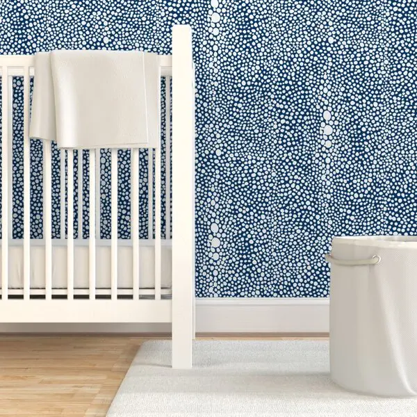 Spoonflower Nature Animal Dots Navy Spots Bubble Custom Pre-pasted Wallpaper - Navy,blue