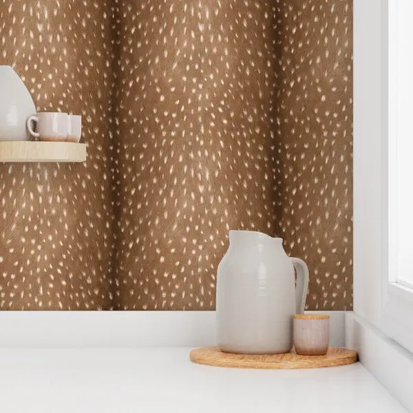 Spoonflower Deer Animals Fawn Hide Hunting Primitive Skin Custom Pre-pasted Wallpaper - Brown,beige