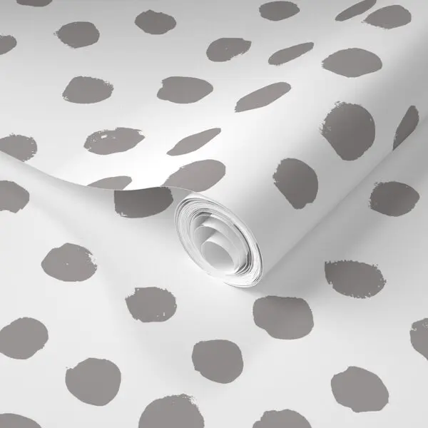 Spoonflower Grey Dots Nursery Painted Custom Pre-pasted Wallpaper - Gray,white,red