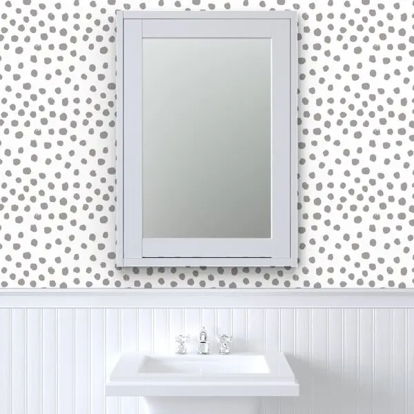 Spoonflower Grey Dots Nursery Painted Custom Pre-pasted Wallpaper - Gray,white,red