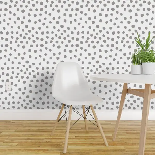 Spoonflower Grey Dots Nursery Painted Custom Pre-pasted Wallpaper - Gray,white,red