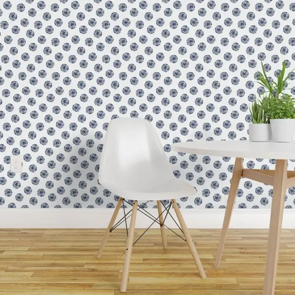 Spoonflower Sunburst Indigo Sea Urchin Ocean Custom Pre-pasted Wallpaper