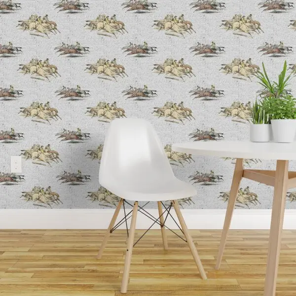 Spoonflower Run Equestrian Horse Pony Race Script Handwriting Traditional Wallpaper