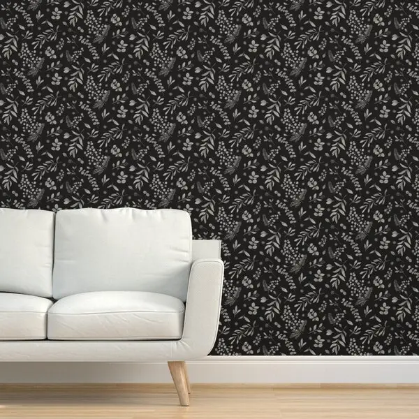 Spoonflower Australian Flora Wattle Eucalyptus Silver 100% Natural Sisal Grasscloth Wallcovering