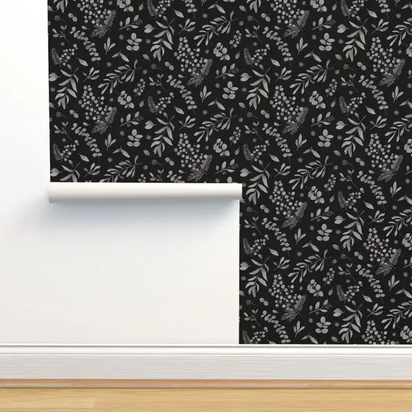 Spoonflower Australian Flora Wattle Eucalyptus Silver 100% Natural Sisal Grasscloth Wallcovering