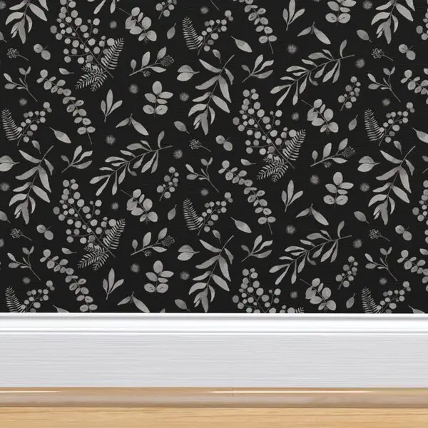 Spoonflower Australian Flora Wattle Eucalyptus Silver 100% Natural Sisal Grasscloth Wallcovering