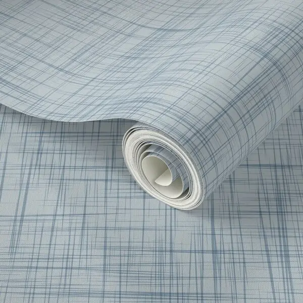 Spoonflower Blue Grey Texture Coordinate Retro Grid Lines Custom Pre-pasted Wallpaper - Blue,gray