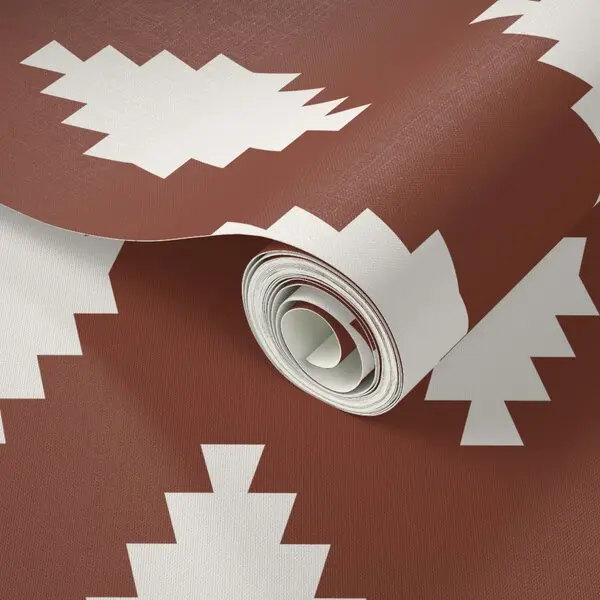 Spoonflower Southwestern Boho Tribal Aztec Bohemian Geometric Custom Pre-pasted Wallpaper - Gray,brown