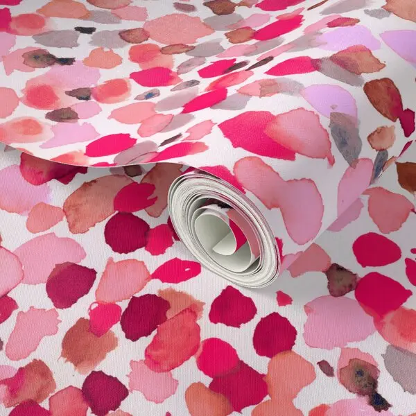 Spoonflower Sweet Watercolor Pattern Dots Print Pink Red White Custom Pre-pasted Wallpaper - Pink,white,red