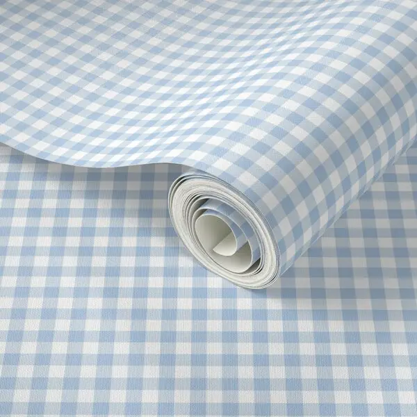 Spoonflower Transitional Synergy0014 Gingham Check Bluegingham Custom Pre-pasted Wallpaper - Blue,white