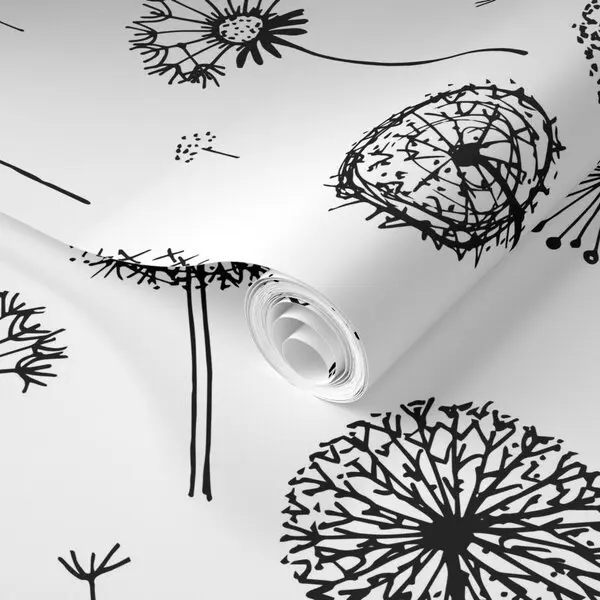 Spoonflower Black And White Flowers Floral Nature Abstract Custom Removable Wallpaper - Black,white,gray