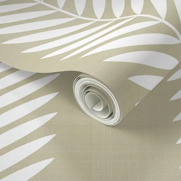 Spoonflower Stripe Leaves Stripes Vine Tan Neutral Beige 100% Natural Sisal Grasscloth Wallcovering - Beige,white,gray