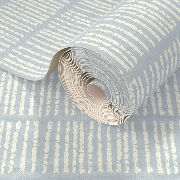 Spoonflower Blue White Geometric Texture Rustic Stripes 100% Natural Sisal Grasscloth Wallcovering - Blue,white
