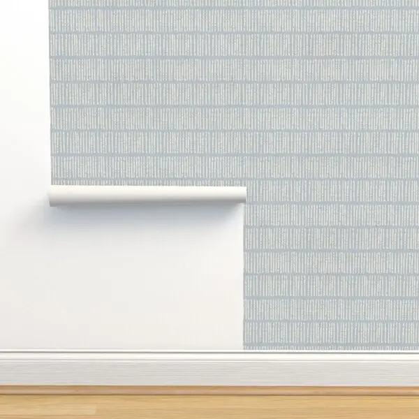 Spoonflower Blue White Geometric Texture Rustic Stripes 100% Natural Sisal Grasscloth Wallcovering