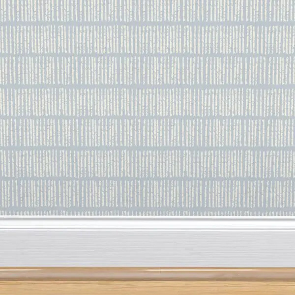 Spoonflower Blue White Geometric Texture Rustic Stripes 100% Natural Sisal Grasscloth Wallcovering