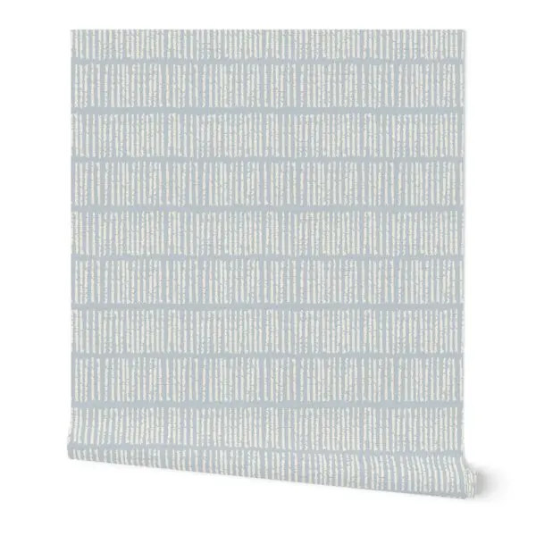 Spoonflower Blue White Geometric Texture Rustic Stripes 100% Natural Sisal Grasscloth Wallcovering