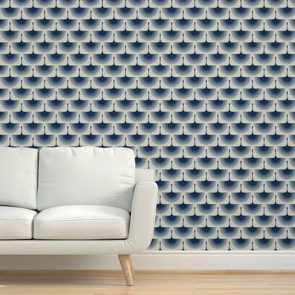 Spoonflower Art Deco Swans 100% Natural Sisal Grasscloth Wallcovering - Mint,blue,gray