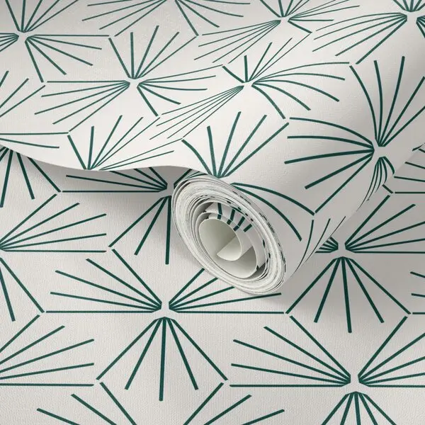Spoonflower Sun Tile Light Modern Geometric Line Geo Custom Pre-pasted Wallpaper - Green,white,gray