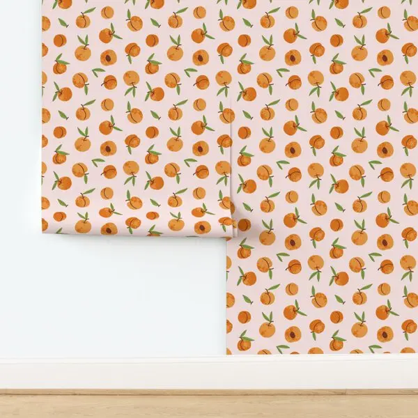 Spoonflower Pink Orange Fruit Pattern Simple Summer Custom Pre-pasted Wallpaper