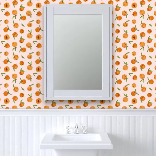 Spoonflower Pink Orange Fruit Pattern Simple Summer Custom Pre-pasted Wallpaper