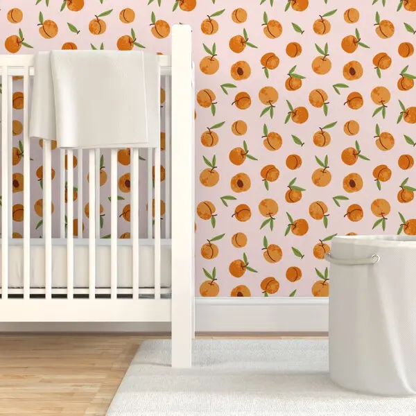 Spoonflower Pink Orange Fruit Pattern Simple Summer Custom Pre-pasted Wallpaper