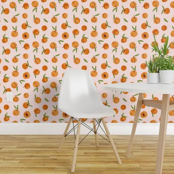 Spoonflower Pink Orange Fruit Pattern Simple Summer Custom Pre-pasted Wallpaper