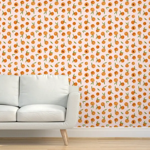 Spoonflower Pink Orange Fruit Pattern Simple Summer Custom Pre-pasted Wallpaper