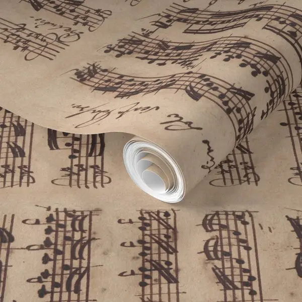 Spoonflower Music Violin Handwritten Bach J Custom Removable Wallpaper - Brown