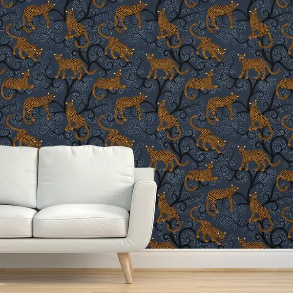 Spoonflower Leopards In Tree 100% Natural Sisal Grasscloth Wallcovering