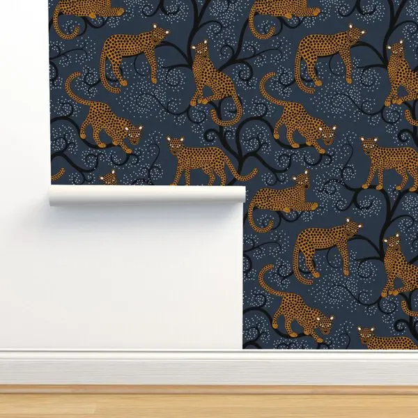 Spoonflower Leopards In Tree 100% Natural Sisal Grasscloth Wallcovering