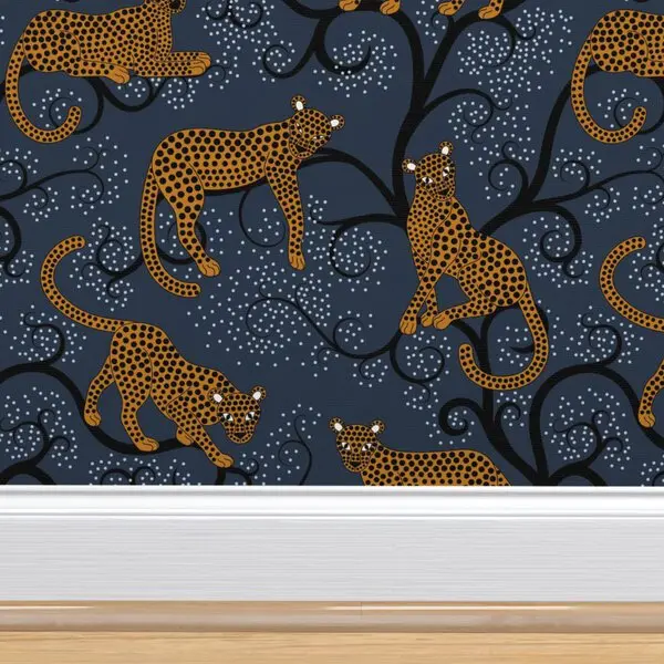 Spoonflower Leopards In Tree 100% Natural Sisal Grasscloth Wallcovering