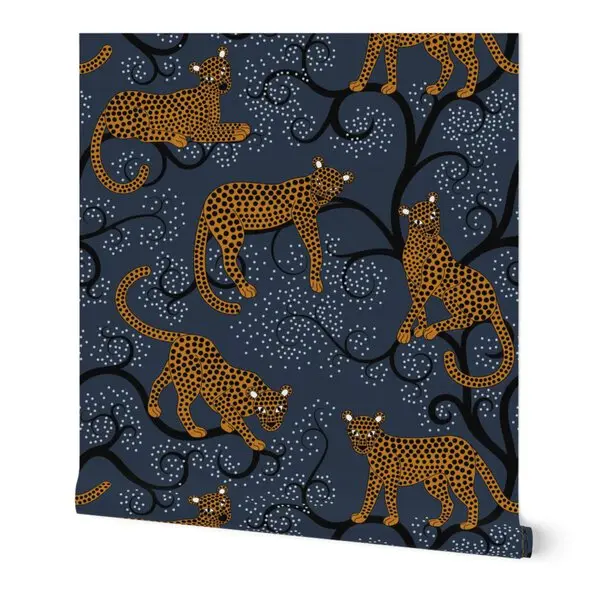 Spoonflower Leopards In Tree 100% Natural Sisal Grasscloth Wallcovering