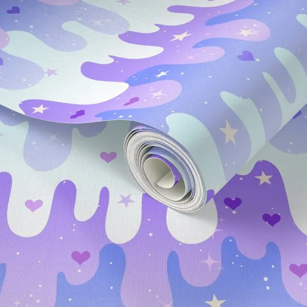 Spoonflower Purple Stripes Whimsical Kawaii Pastel Spooky Custom Pre-pasted Wallpaper - Blue,purple