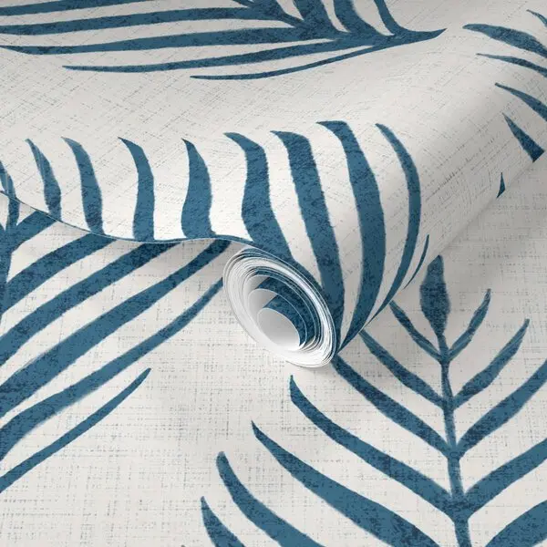 Spoonflower Blue Leaves Palm Jungle Custom Removable Wallpaper - Gray,blue