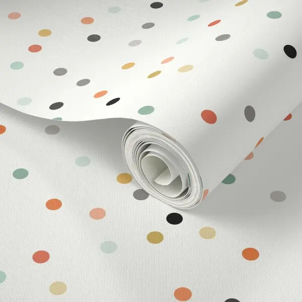 Spoonflower Dots Confetti Dot Custom Pre-pasted Wallpaper - Gray,brown