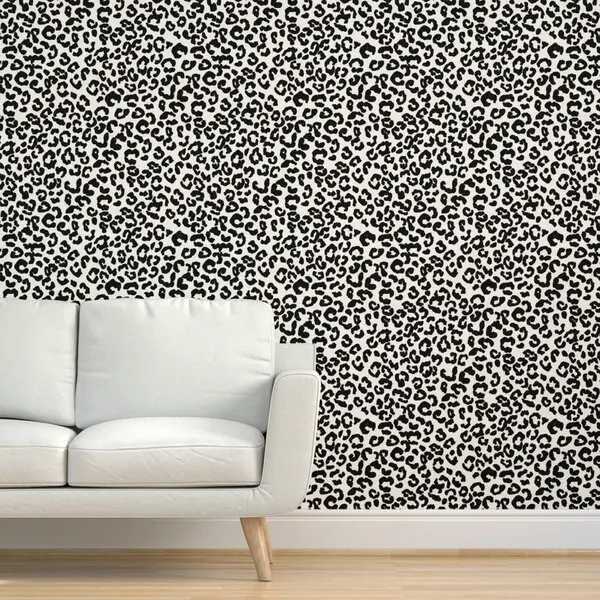Spoonflower Leopard Cheetah Black And White 100% Natural Sisal Grasscloth Wallcovering