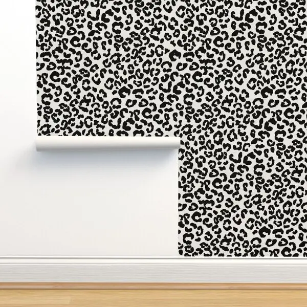 Spoonflower Leopard Cheetah Black And White 100% Natural Sisal Grasscloth Wallcovering