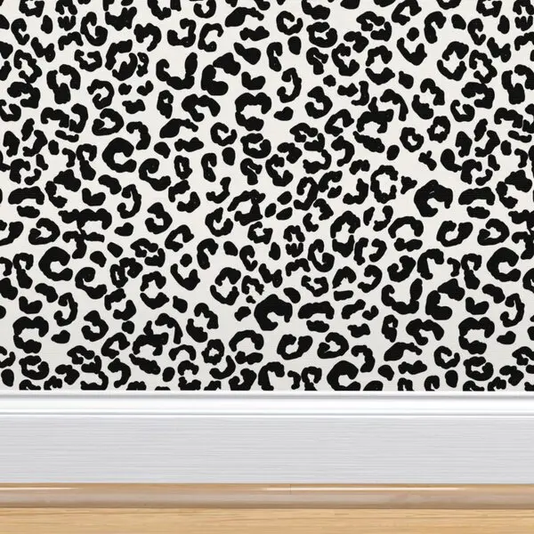 Spoonflower Leopard Cheetah Black And White 100% Natural Sisal Grasscloth Wallcovering