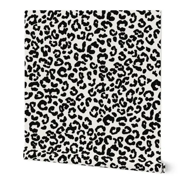 Spoonflower Leopard Cheetah Black And White 100% Natural Sisal Grasscloth Wallcovering