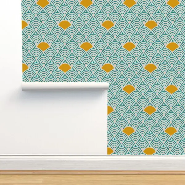 Spoonflower Blue Cloud And Rising Sun 100% Natural Sisal Grasscloth Wallcovering