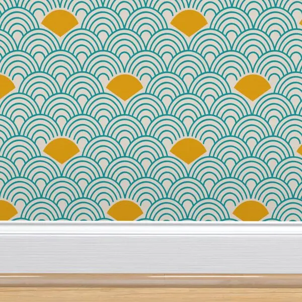 Spoonflower Blue Cloud And Rising Sun 100% Natural Sisal Grasscloth Wallcovering