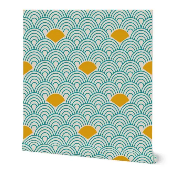 Spoonflower Blue Cloud And Rising Sun 100% Natural Sisal Grasscloth Wallcovering