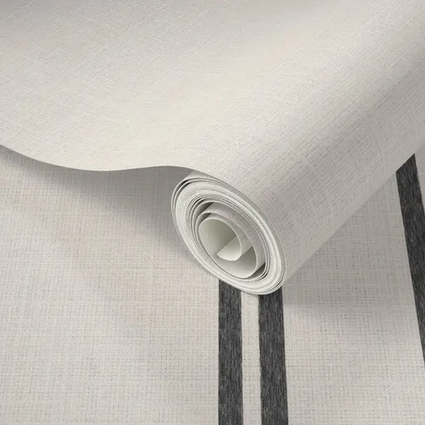 Spoonflower Black Grey Stripes Neutral Natural Texture Linen Traditional Wallpaper - Beige,black,gray