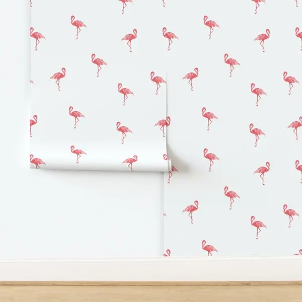 Spoonflower Pink White Modern Abstract Pattern Flamingo Custom Pre-pasted Wallpaper