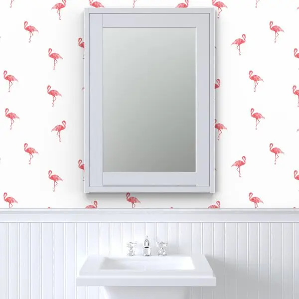 Spoonflower Pink White Modern Abstract Pattern Flamingo Custom Pre-pasted Wallpaper